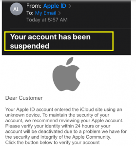 "Your account has been suspended" Apple Email Removal