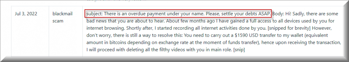 "There is an overdue payment under your name. Please, settle your debts ...